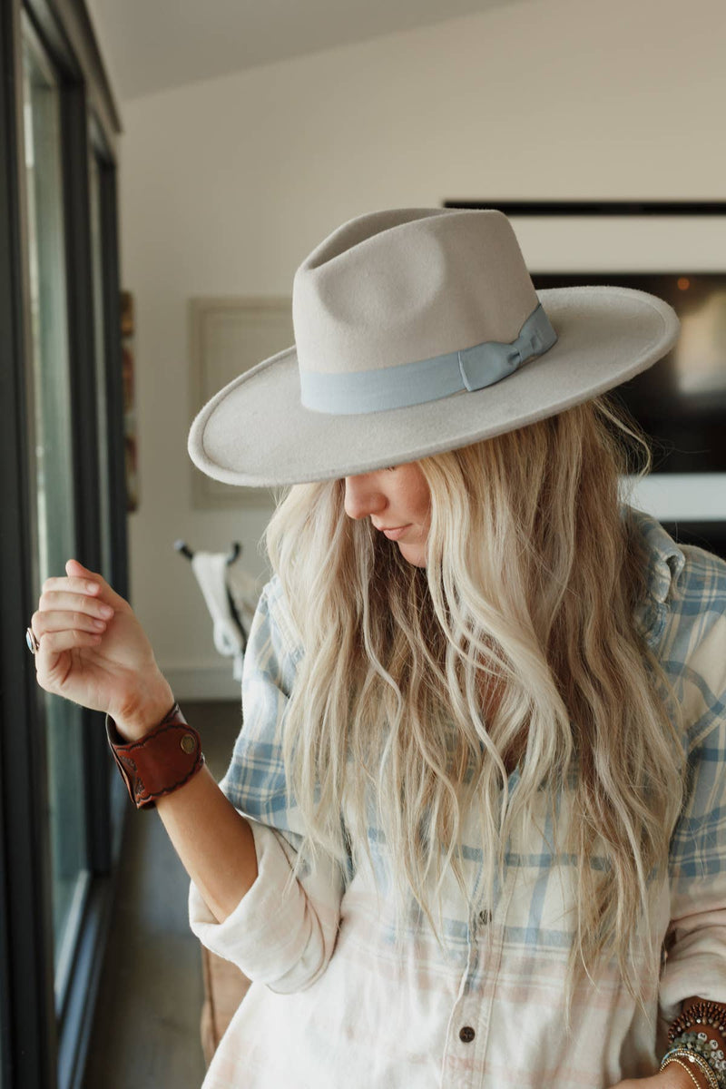 Dolly Rancher Wide Brim Felt Hats with Ribbon Taupe – Sercy+Co