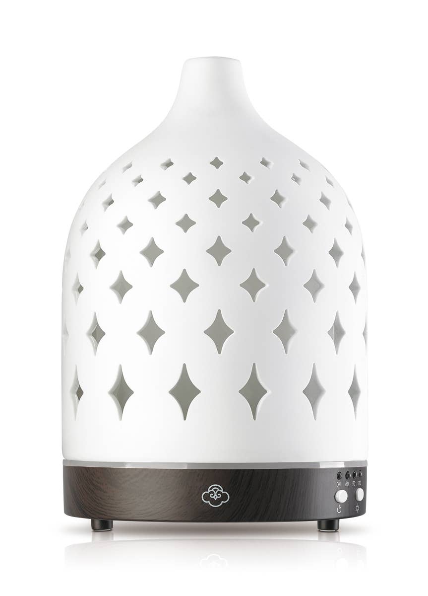 Supernova White Ceramic Ultrasonic Diffuser Dark Wood Base – Sercy+Co